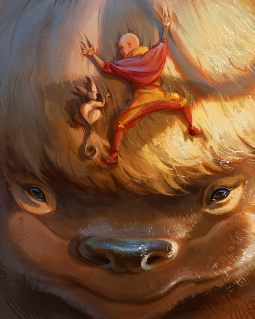 Safebooru - 1boy aang animal appa arrow (symbol) avatar: the last airbender avatar legends bald ...
