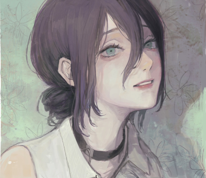 Safebooru - 1girl bangs black choker chainsaw man choker eyelashes hair between eyes hair bun ...