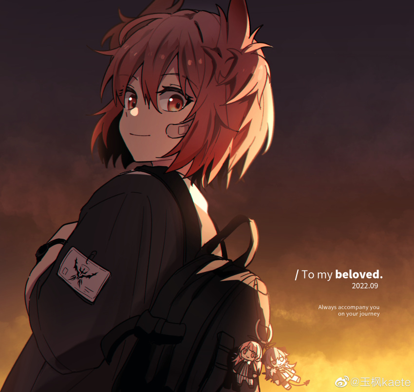 Safebooru - 1girl absurdres arknights artist request backpack bag bag charm bandaid bandaid on ...