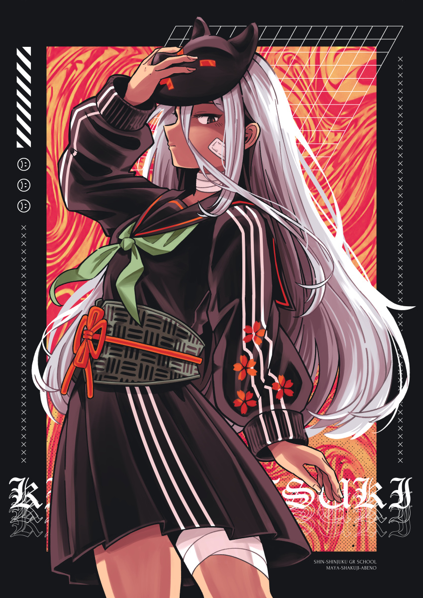 Safebooru - 1girl abeno-shakuji-maya absurdres arm up bandaged leg ...