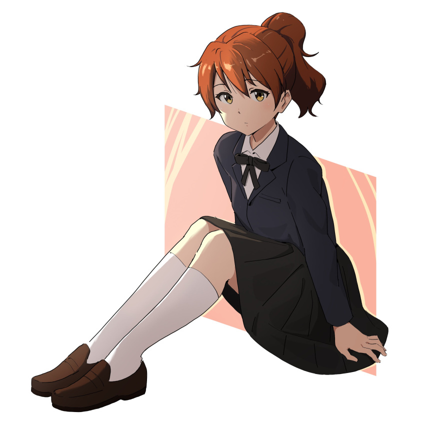 Safebooru - 1girl absurdres blazer blue jacket blue skirt blush brown eyes brown footwear brown ...