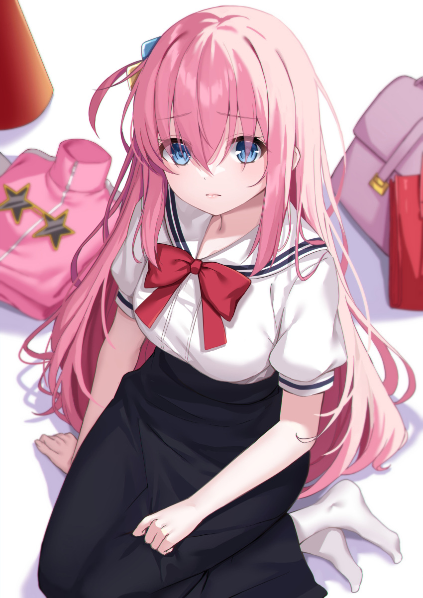 Safebooru - 1girl absurdres amahara pekozaemon backpack bag bangs black skirt blue eyes blurry ...