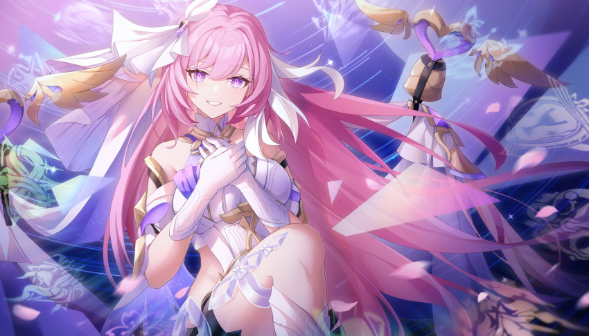 Safebooru - 1girl :d absurdres bangs bare shoulders black shorts dress elysia (herrscher of ...