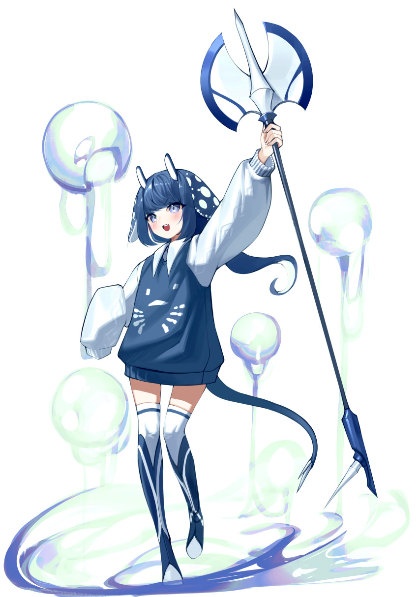 Safebooru - 1girl absurdres axe battle axe blue eyes blue hair blush fish girl highres holding ...