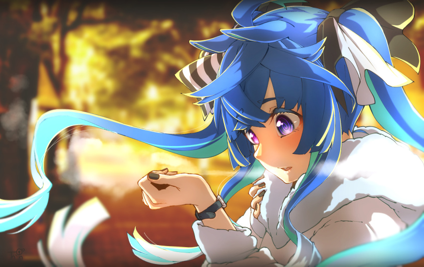 Safebooru - 1girl @ @ ahoge animal ears aqua hair bangs black nails blue eyes blue hair blurry ...