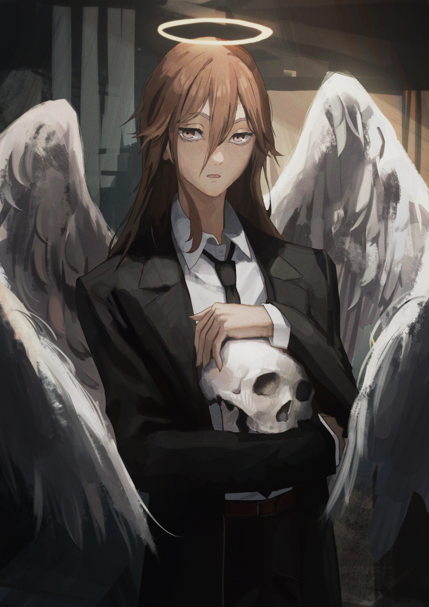Safebooru - 1boy absurdres angel devil (chainsaw man) angel wings ao desu2222 black jacket black ...