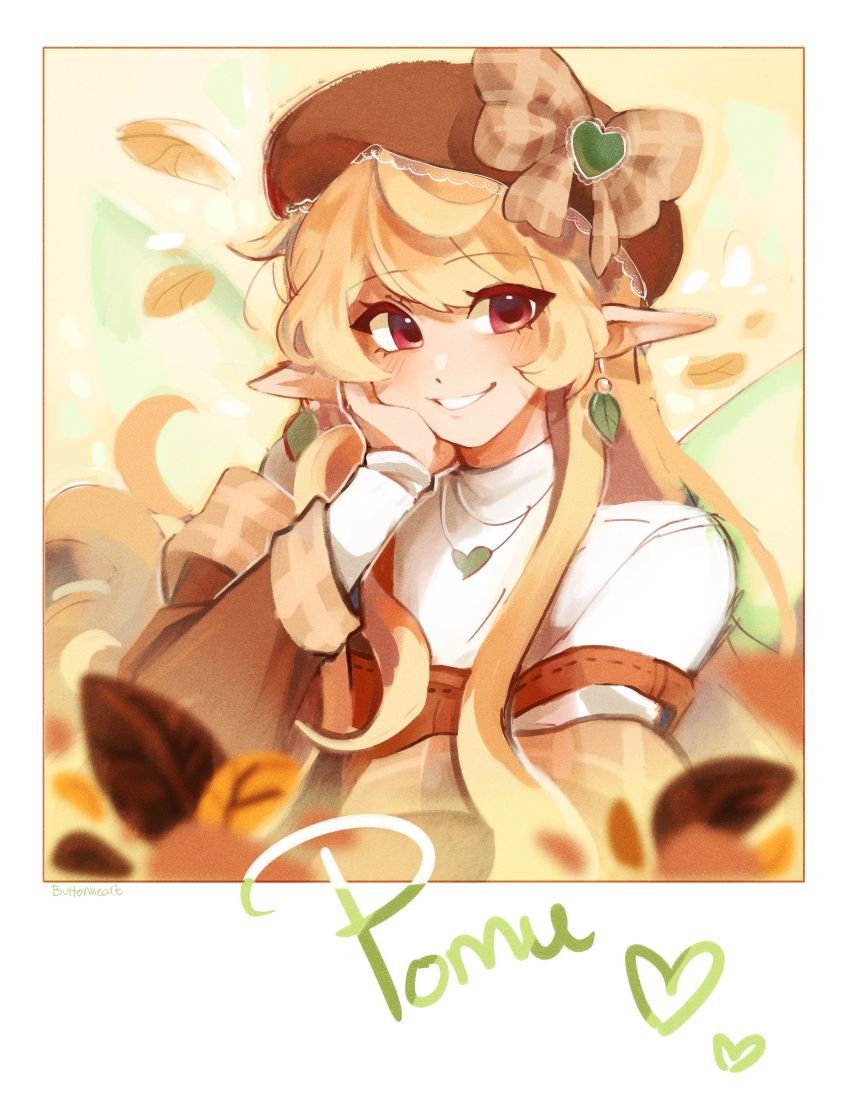 Safebooru - 1girl absurdres beret blonde hair border bow brown bow brown eyes brown headwear ...