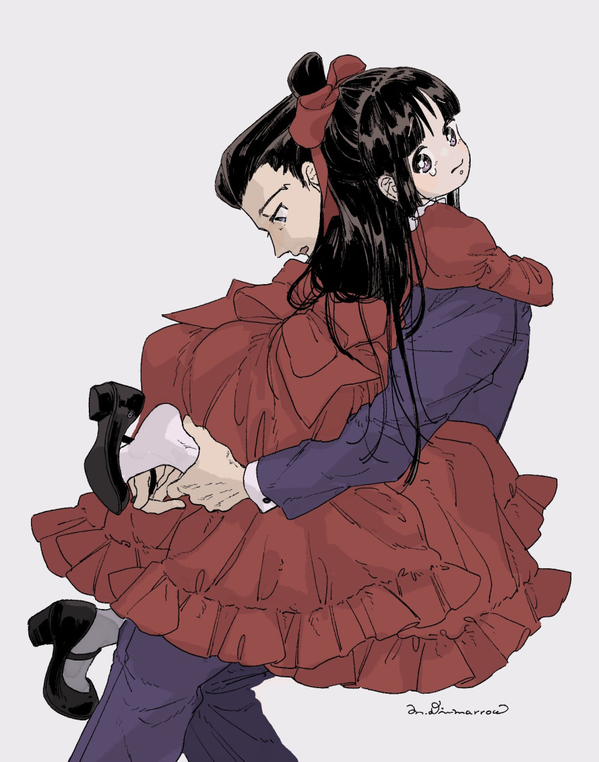 Safebooru - 1boy 1girl ace attorney bangs black hair blue jacket blue pants bow dress formal ...