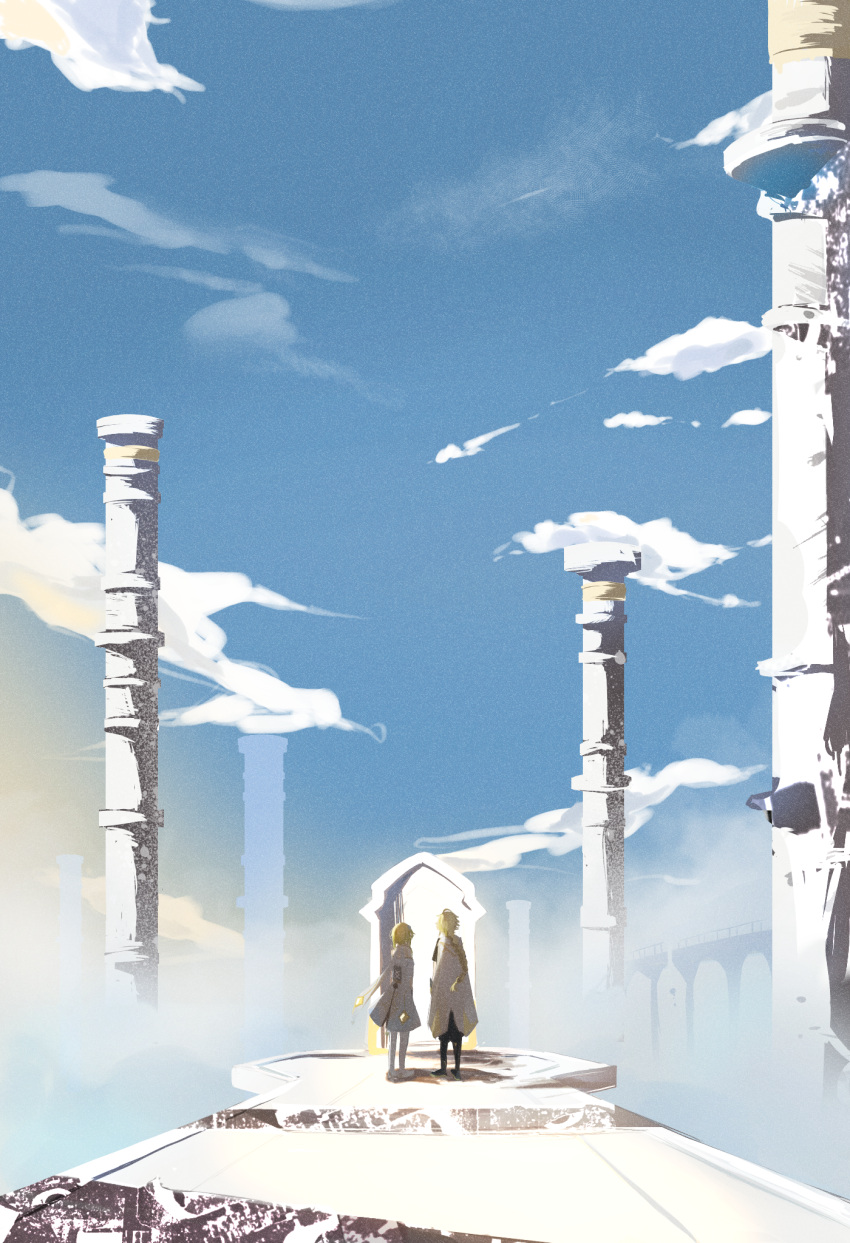 Safebooru - 1boy 1girl aether (genshin impact) ahoge blonde hair braid capelet clouds cloudy sky ...