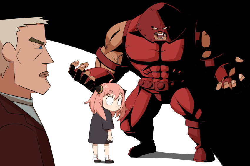 Safebooru - 1girl 2boys ahoge angry anya (spy x family) bangs black background blonde hair ...