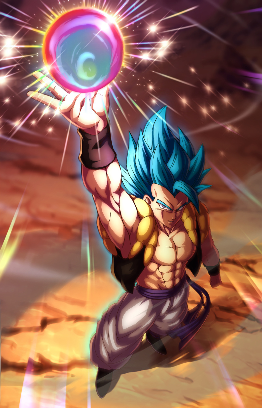 Safebooru - 1boy abs absurdres arm up armpits blue eyes blue hair commentary dragon ball dragon ...