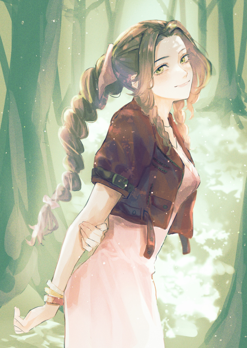 Safebooru - 1girl absurdres aerith gainsborough arms behind back bangle ...