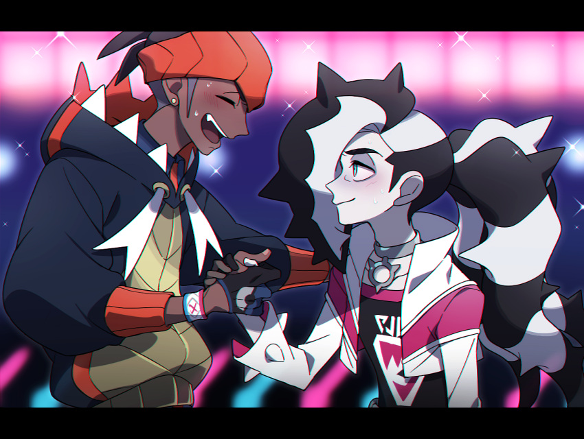Safebooru - 2boys :d black hair black hoodie blurry blurry background ...