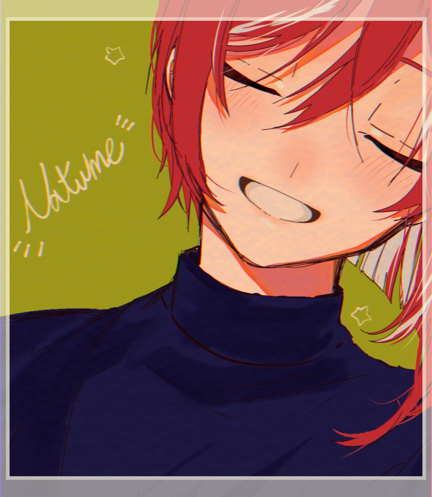 Safebooru 1boy Black Sweater Blush Character Name Closed Eyes 4901