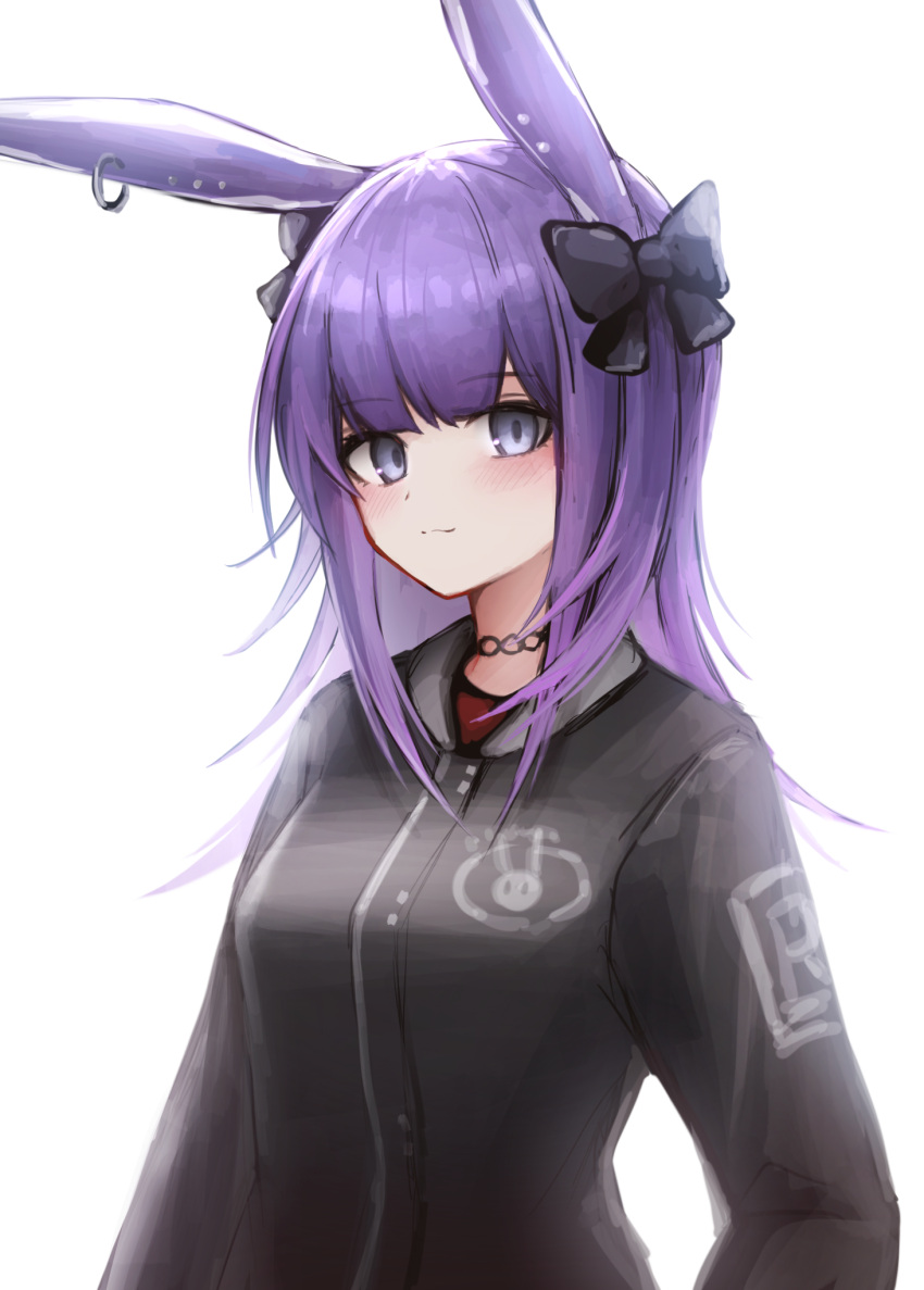 Safebooru - 1girl 3 (sanyako1) :3 animal ears arknights black bow black choker black jacket blue ...