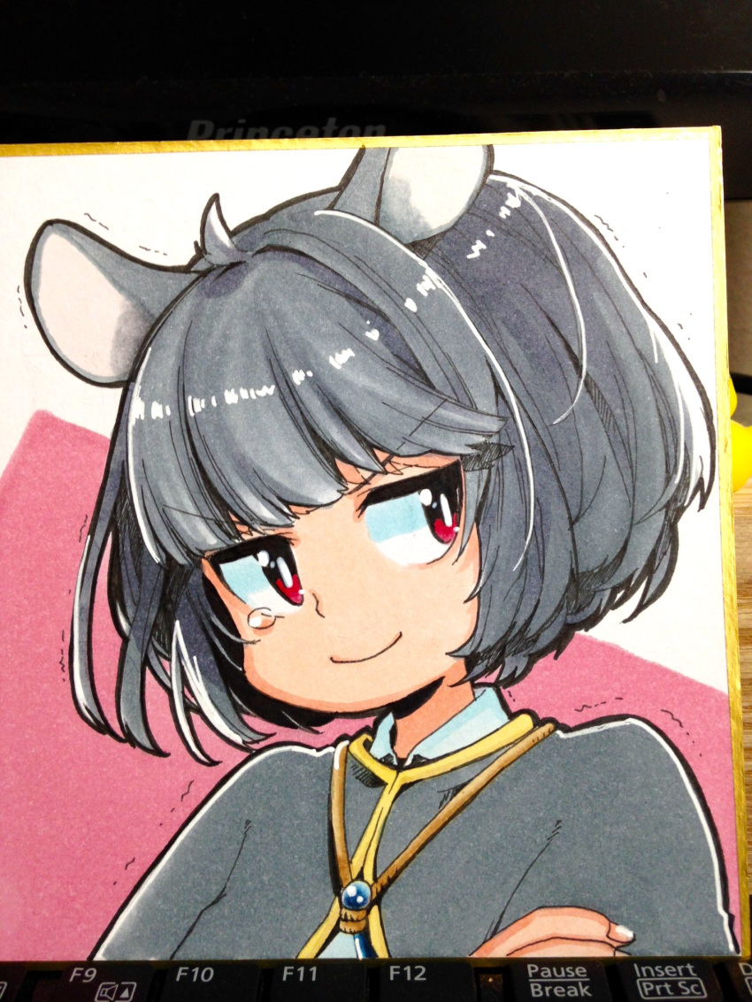 Safebooru - 1girl animal ears bob cut capelet closed mouth grey capelet ...