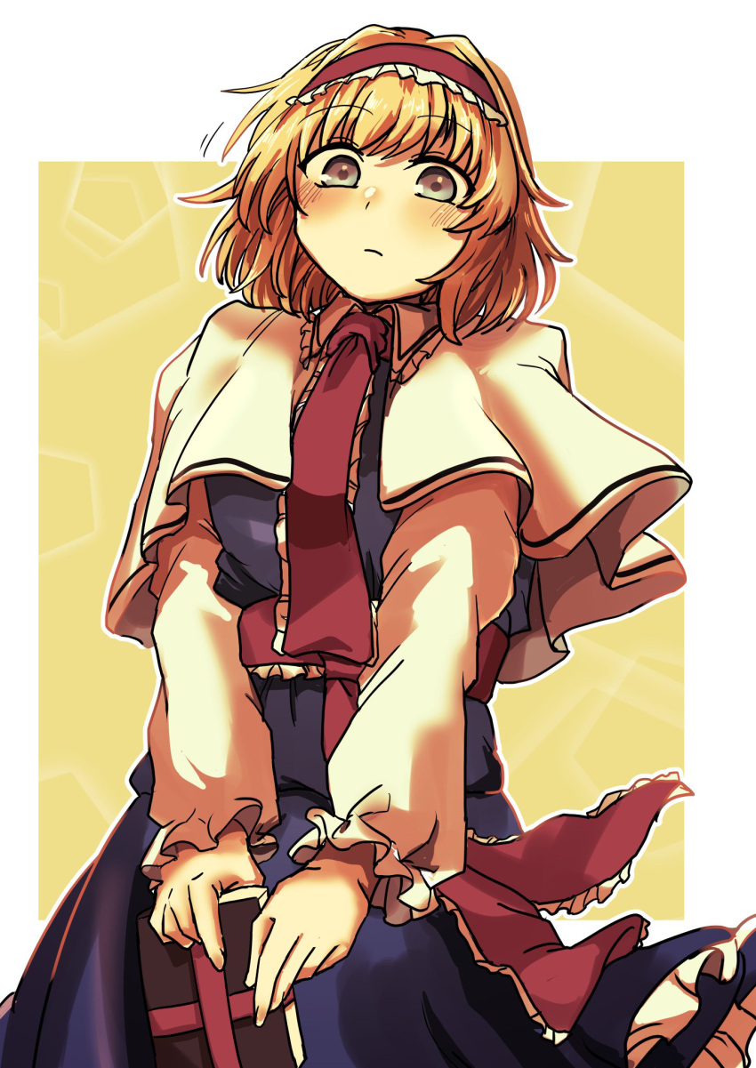 Safebooru - 1girl alice margatroid apapo bangs blonde hair blue dress blush book capelet closed ...