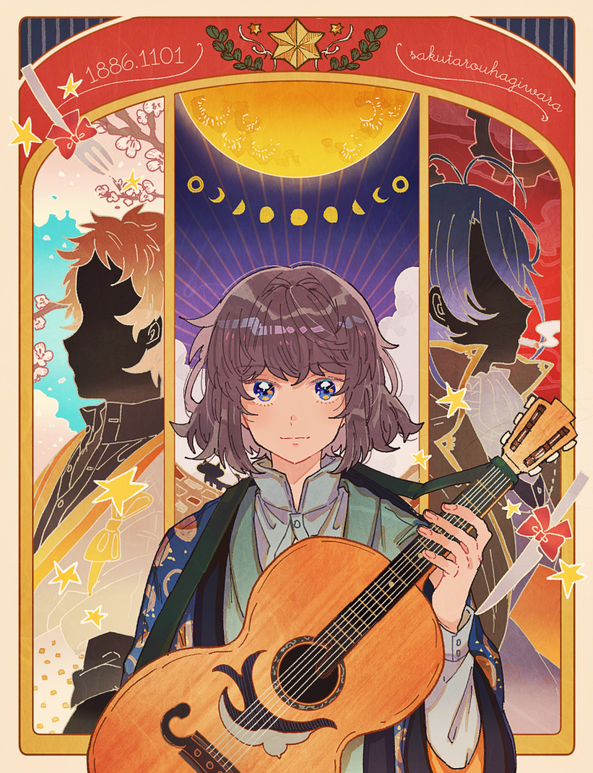 Safebooru - acoustic guitar bow branch bungou to alchemist cherry blossoms cigarette clouds ...