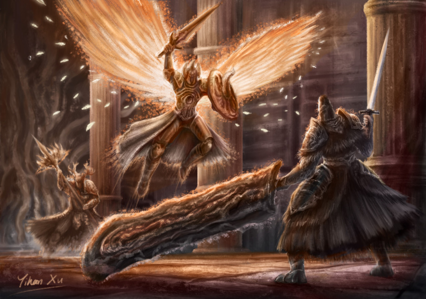 Safebooru - 3girls armor battle bfs crucible knight dark souls (series ...