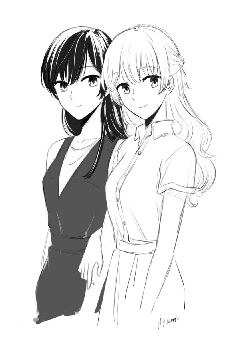 Safebooru 2girls Artist Name Bangs Black Hair Buttons Closed Mouth 5370