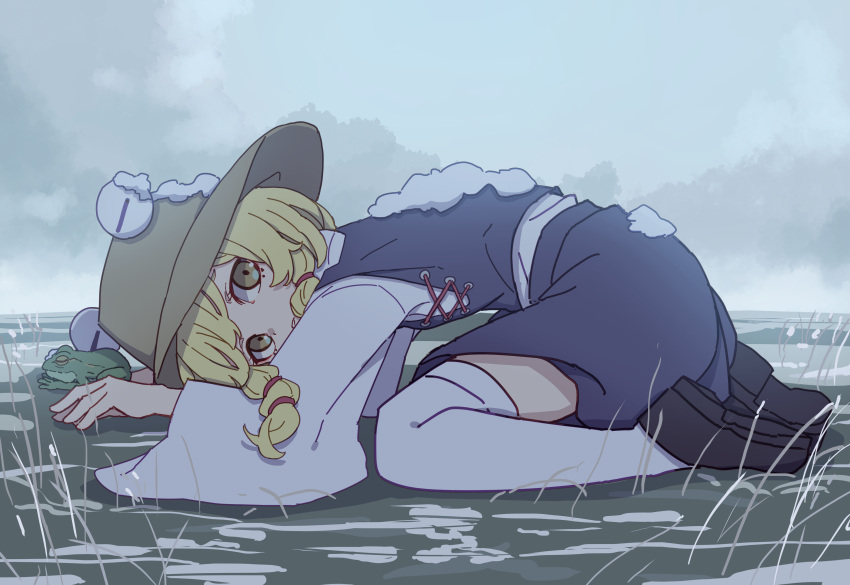 Safebooru - 1girl absurdres all fours animal black footwear blonde hair brown headwear ...