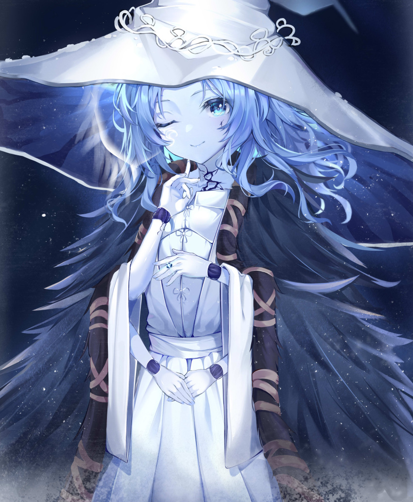 Safebooru - 1girl ;) absurdres black cape blue eyes blue hair blue skin ...