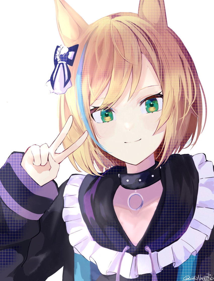 Safebooru - 1girl animal ears blonde hair blue hair bow choker green eyes hair bow highres horse ...