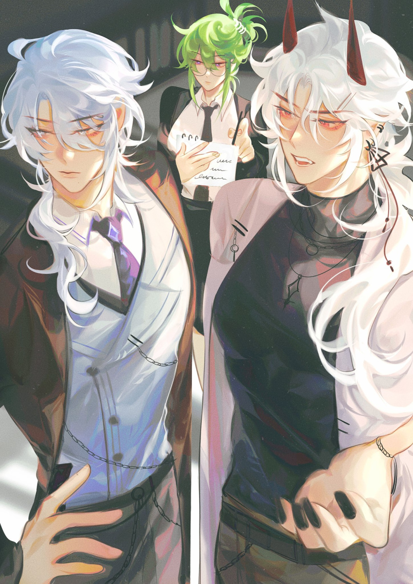 Safebooru - 1girl 2boys arataki itto blue eyes blue hair closed mouth ...