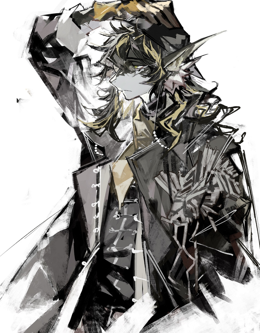 Safebooru - 1boy arknights arm up black coat black headwear black vest closed mouth coat ...