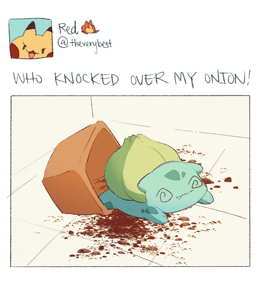 Safebooru - @ @ border bulbasaur dirt english text fang fang out ...
