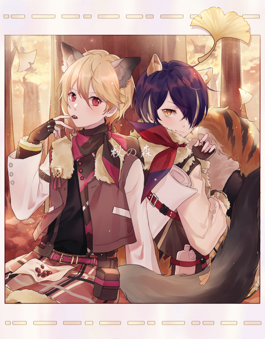 Safebooru - 2boys absurdres androgynous animal ears blonde hair border ensemble stars! hair over ...