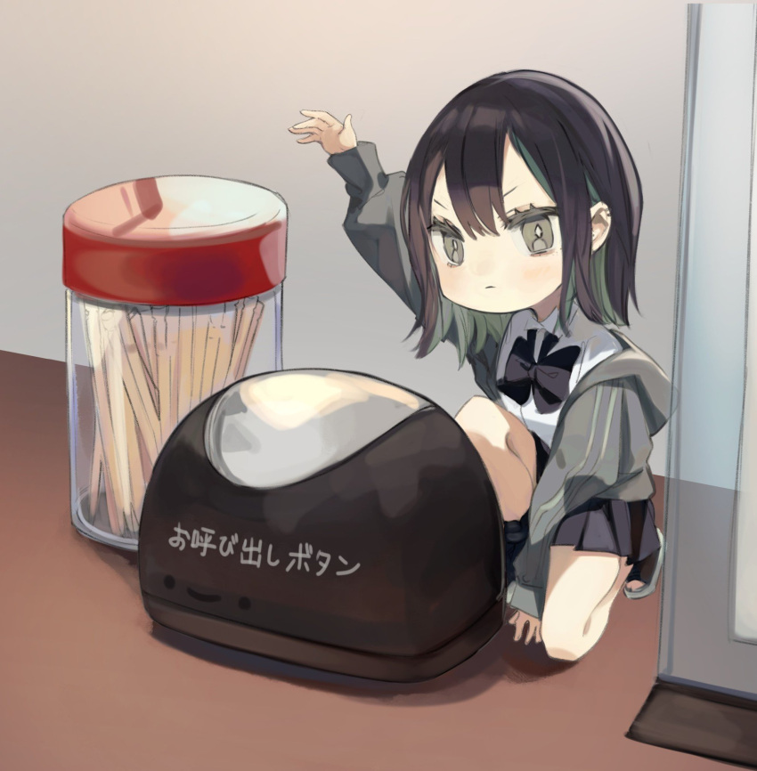 Safebooru - 1girl bangs bare legs black bow black bowtie black eyes black footwear black hair ...