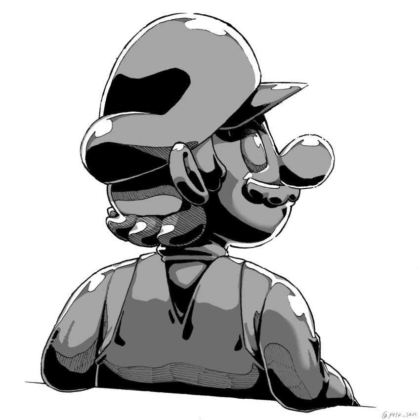 Safebooru - 1boy facial hair facing away hat highres looking away mario ...
