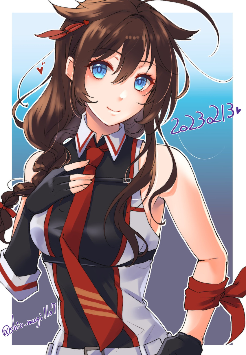 Safebooru - 1girl absurdres ahoge asymmetrical gloves bangs belt black gloves blue eyes border ...
