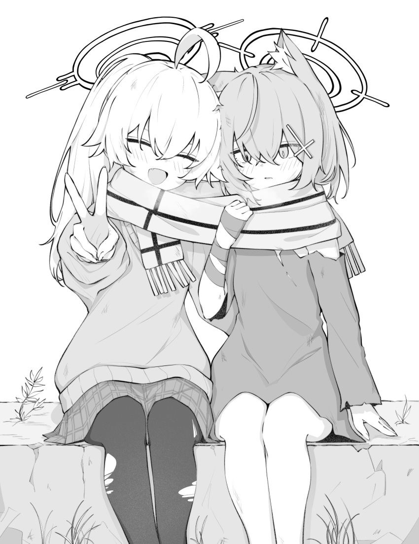 Safebooru - 2girls absurdres aged down ahoge alternate hairstyle animal ears blue archive dog ...