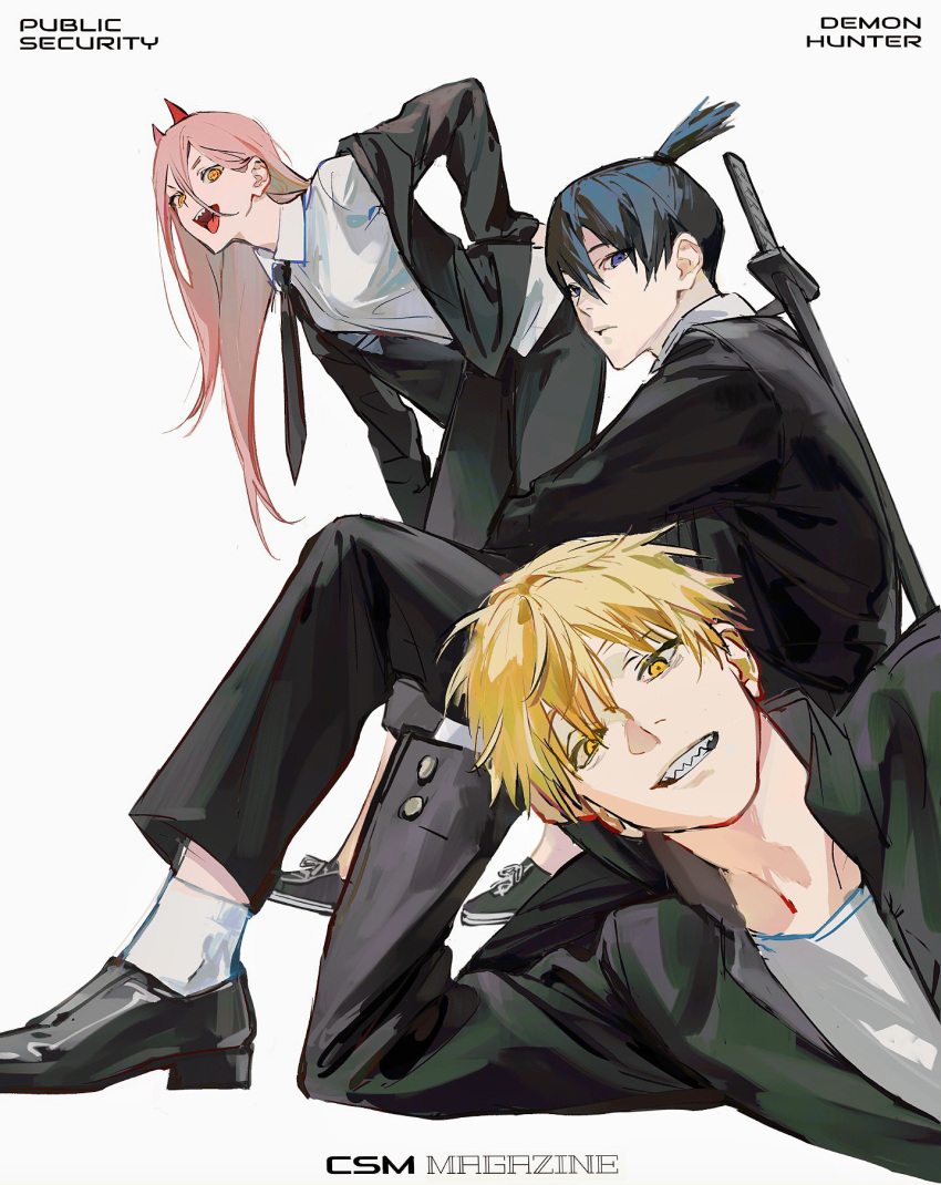 Safebooru - 1girl 2boys 3367e black hair black jacket black necktie ...