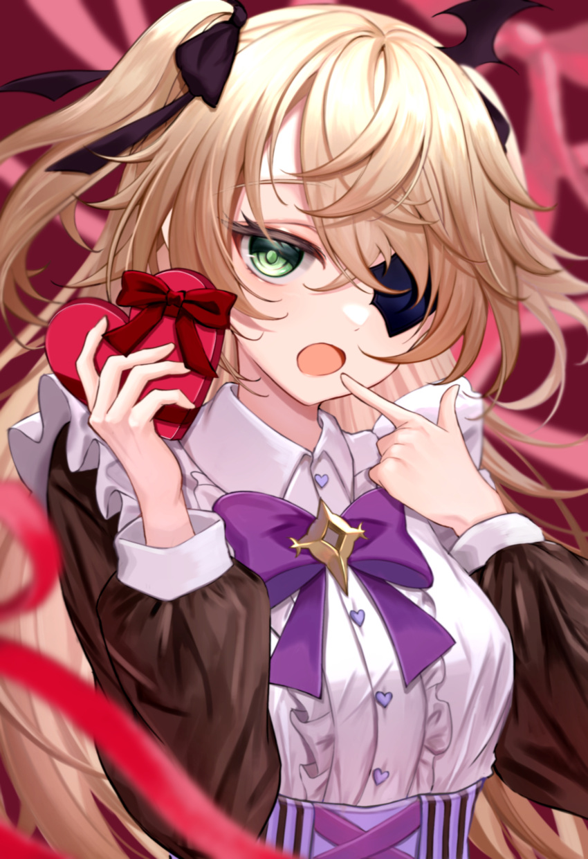 Safebooru - 1girl absurdres ajino (ajtm 7878) bangs bat ornament black ribbon blonde hair blush ...