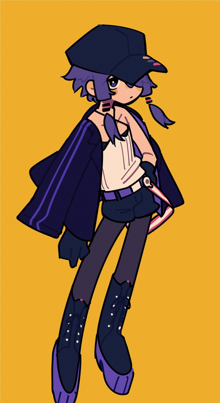 Safebooru - 1girl a.i. voice absurdres adpx arm at side bare shoulders baseball cap belt chain ...