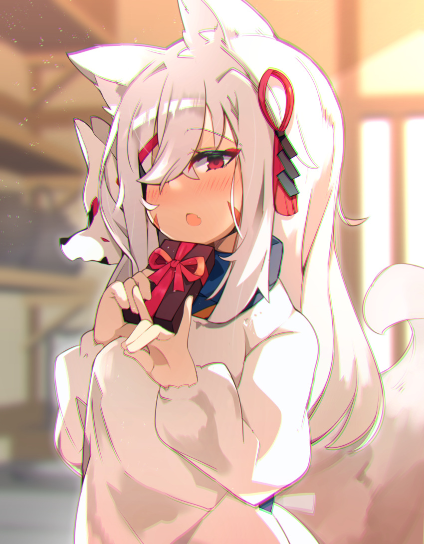 Safebooru - 1girl :o animal ear fluff animal ears apron blush box fang ...