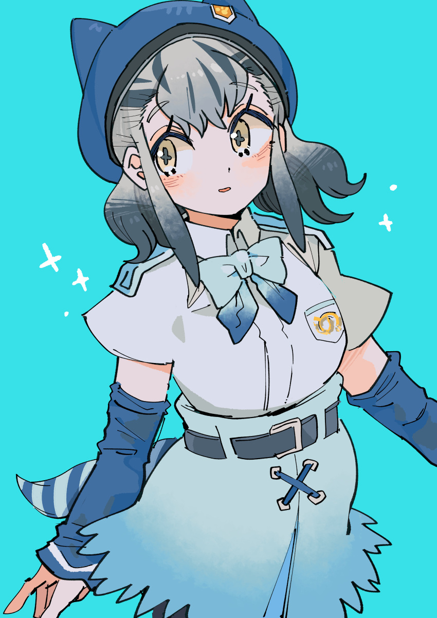 Safebooru - 1girl absurdres animal ears belt blue background bow bowtie elbow gloves extra ears ...