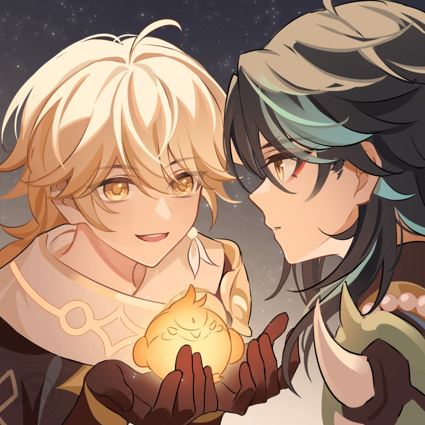 Safebooru - 2boys aether (genshin impact) ahoge bangs bird black hair ...