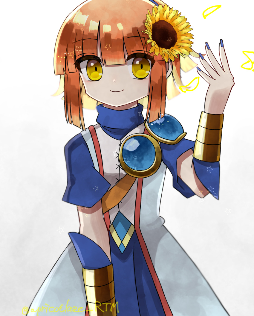 Safebooru - 1girl arle nadja bangs blue nails blue skirt blush brown hair flower hair flower ...