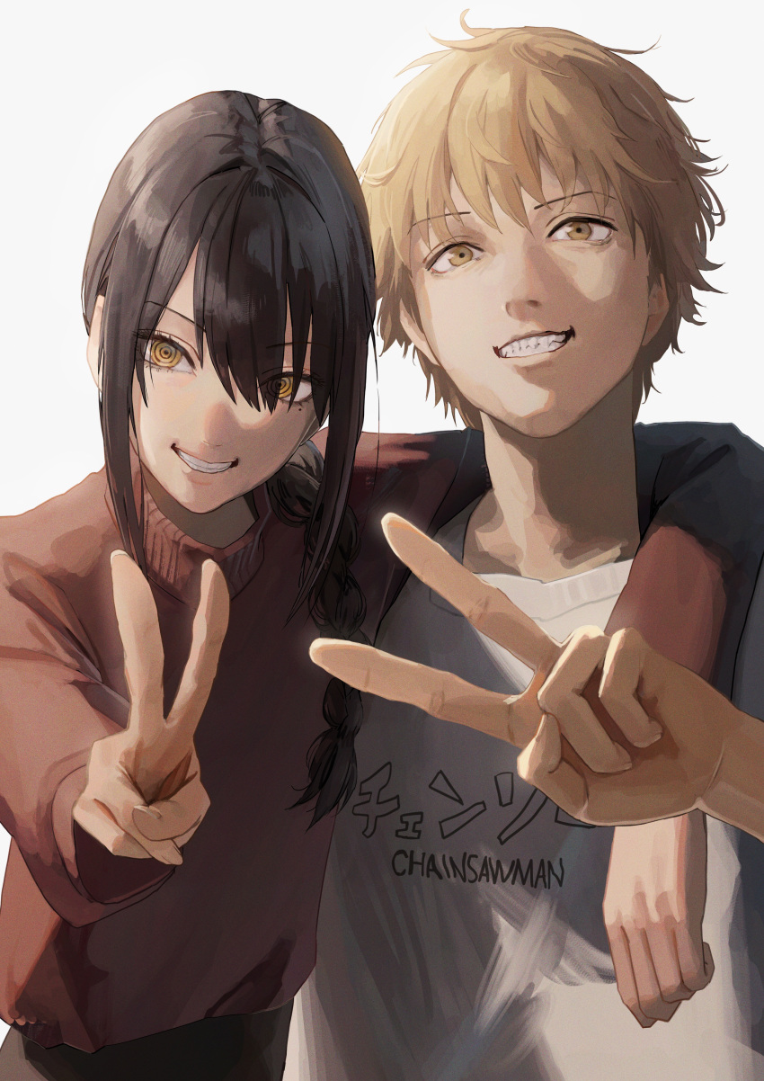 Safebooru - 1boy 1girl absurdres ao desu2222 arm armor bangs black hair blonde hair braid ...