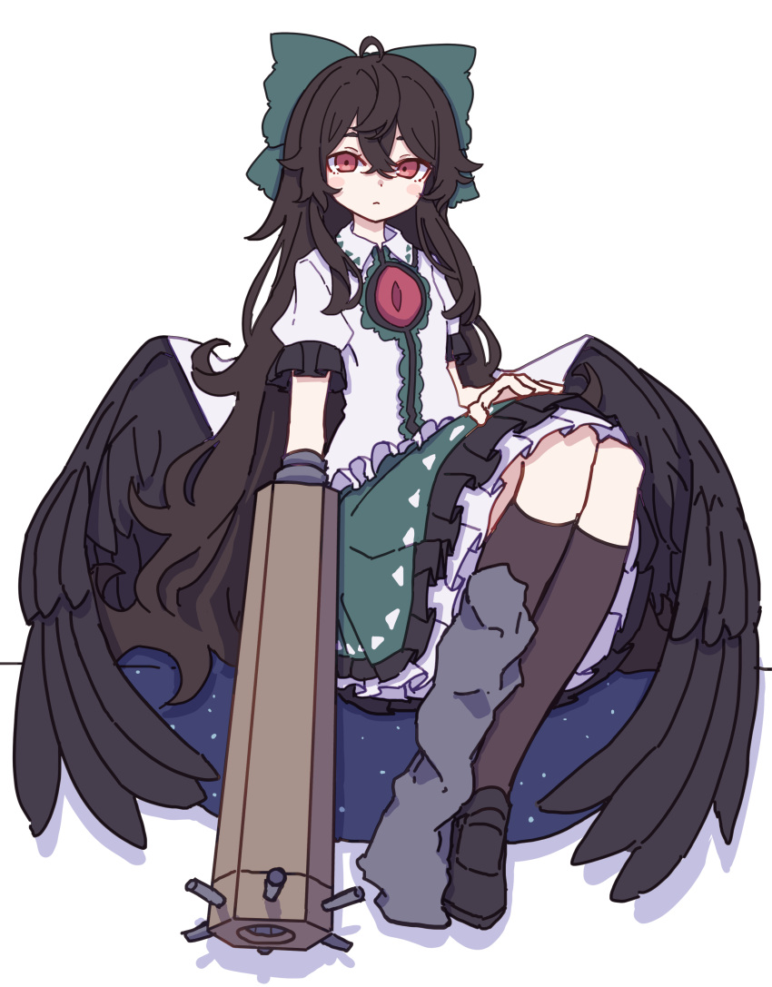 Safebooru - 1girl absurdres ahoge arm cannon bangs bird wings black footwear black hair black ...