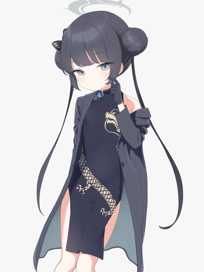 Safebooru - 1girl black dress black gloves black hair blue archive braid braided bun butterfly ...