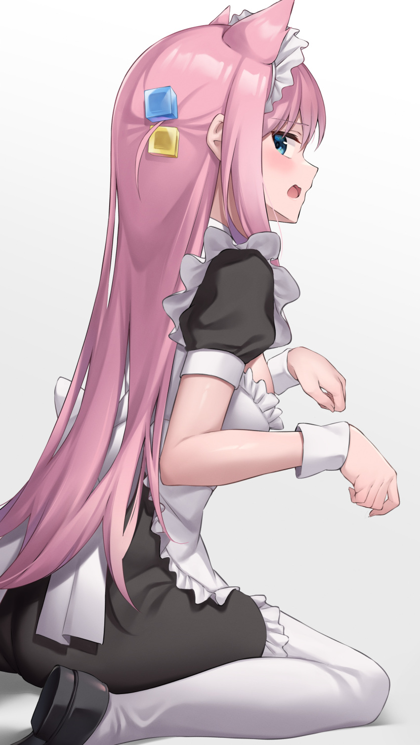 Safebooru - 1girl absurdres alternate costume animal ears apron black dress black footwear blue ...