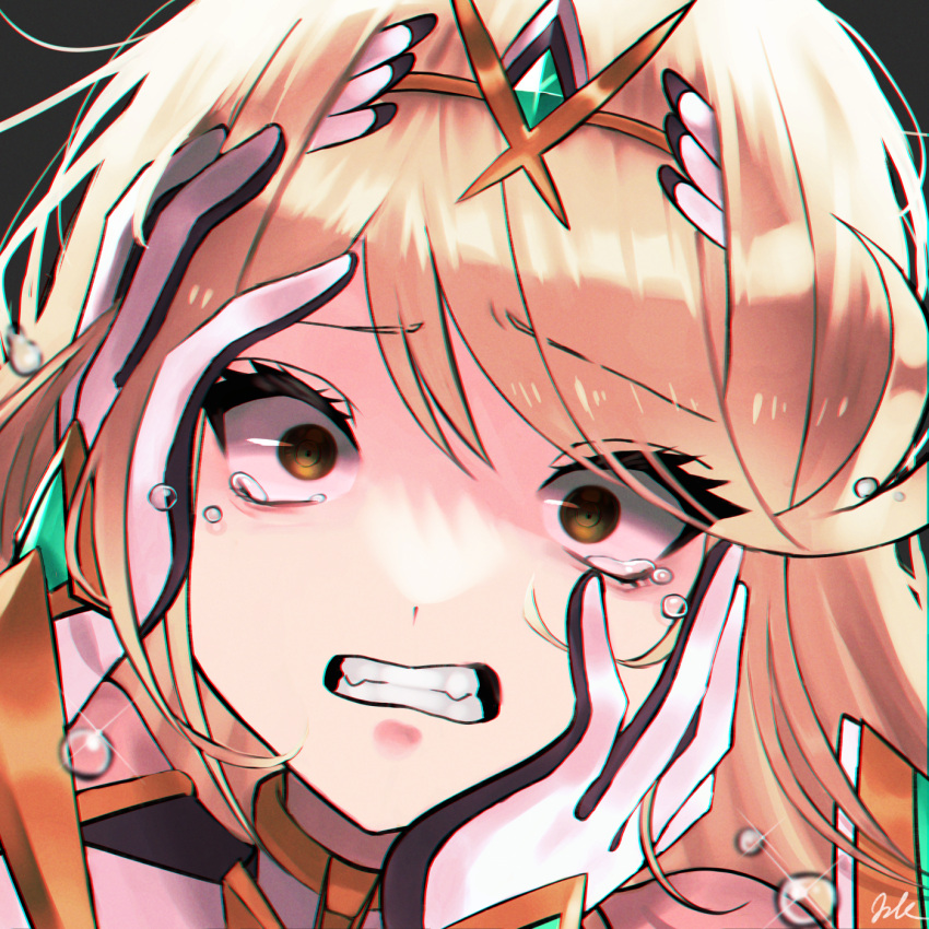 Safebooru - 1girl bangs blonde hair circlet clenched teeth crying ...