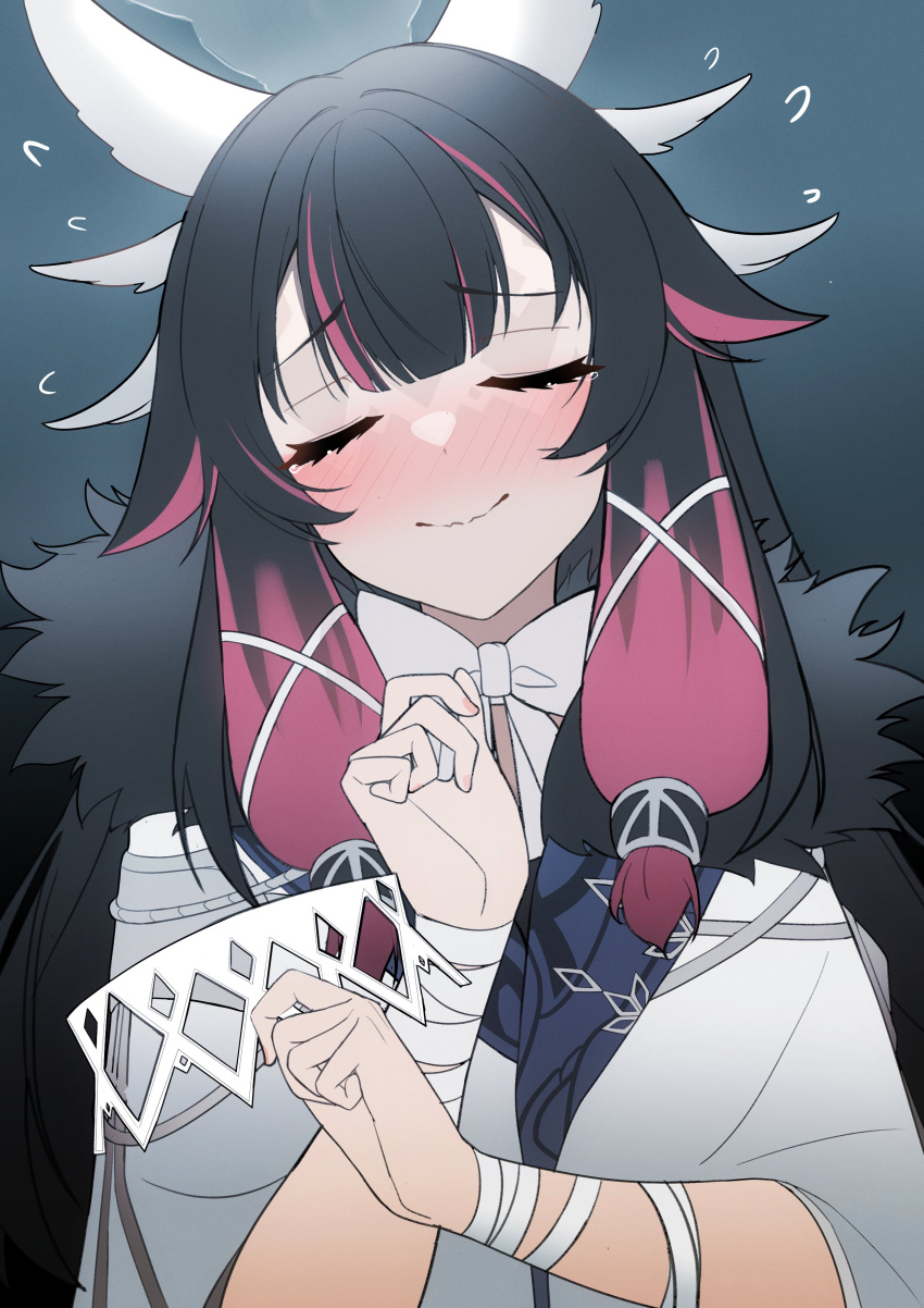 Safebooru - 1girl absurdres bandaged arm bandages bangs black hair blush closed eyes closed ...