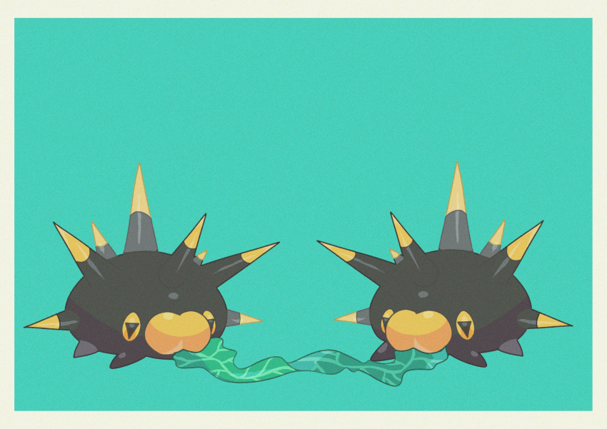 Safebooru - absurdres aqua background border eating film grain highres ...