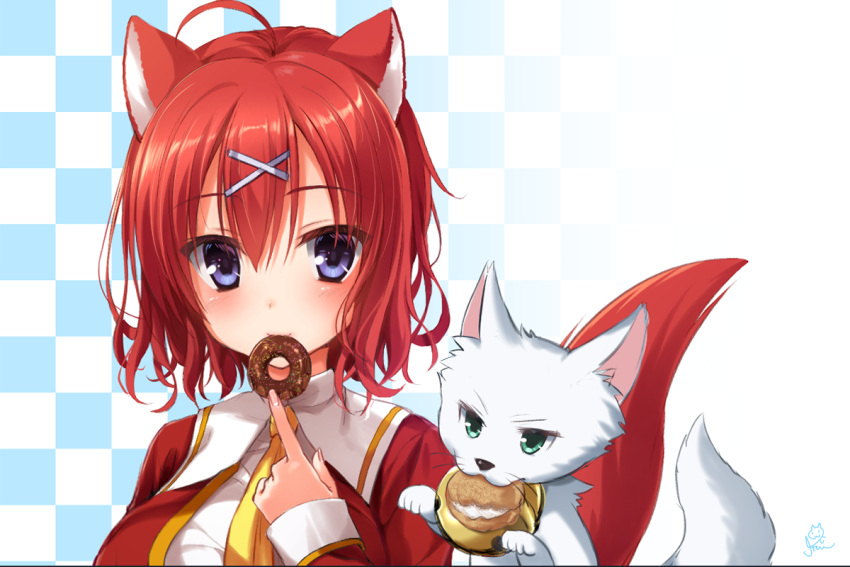 Safebooru - 1girl ahoge amairo islenauts animal ear fluff animal ears bangs between breasts blue ...